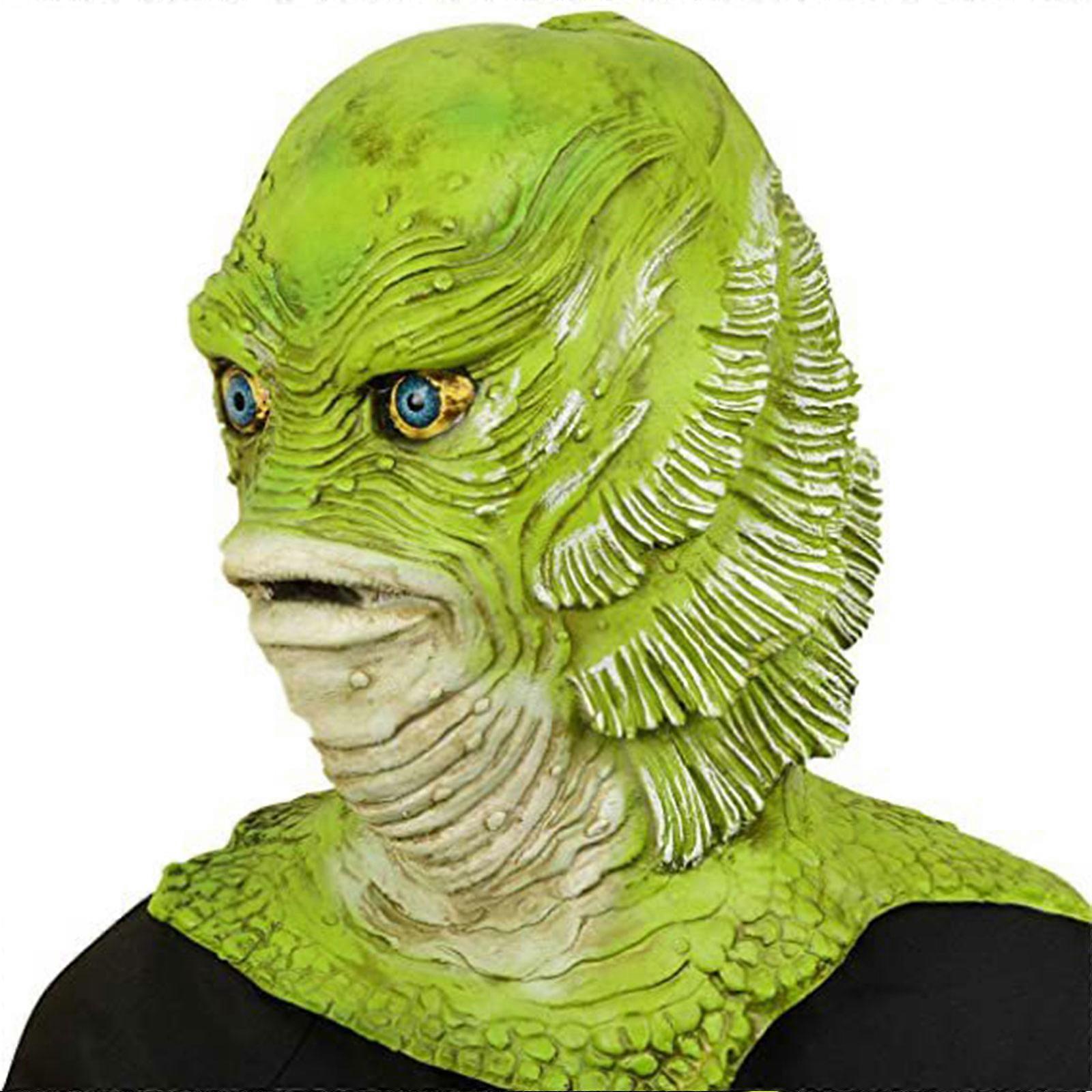 Funny Green Fish Rubber Demon Mask, Latex Full Head Monster Costume for ...