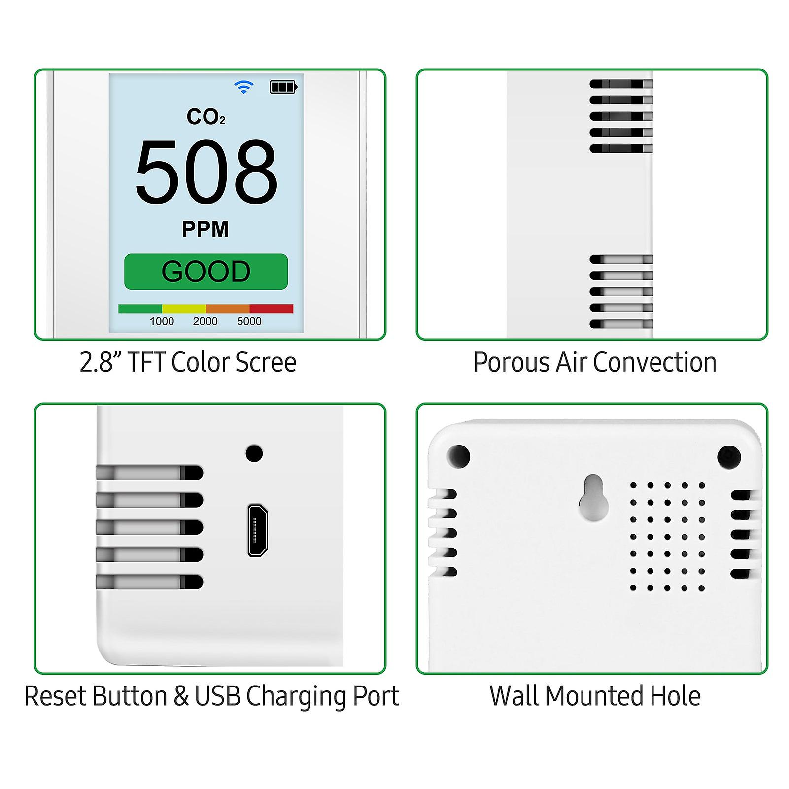 Air Quality Monitor Wifi Co2 Detector App Remote Monitoring Tft Screen ...