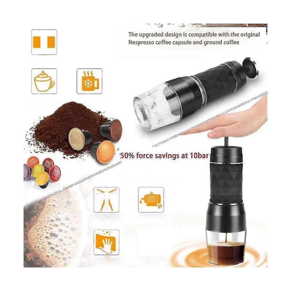 Espresso Coffee Maker Hand Press Capsule Ground Coffee Brewer Portable ...