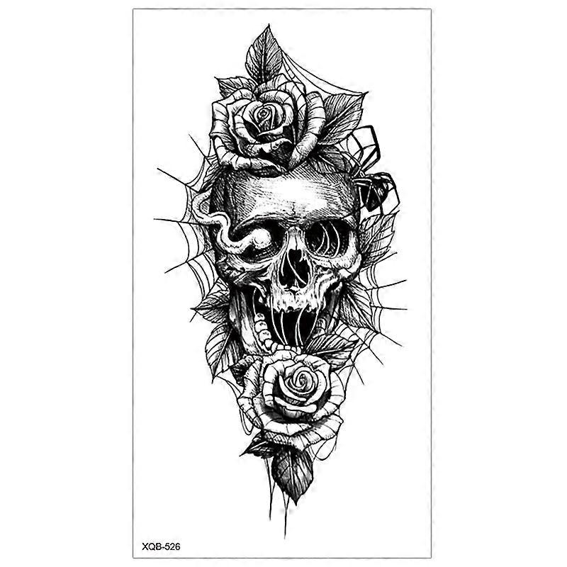 Black skull halloween skeleton temporary tattoo for men adults ...