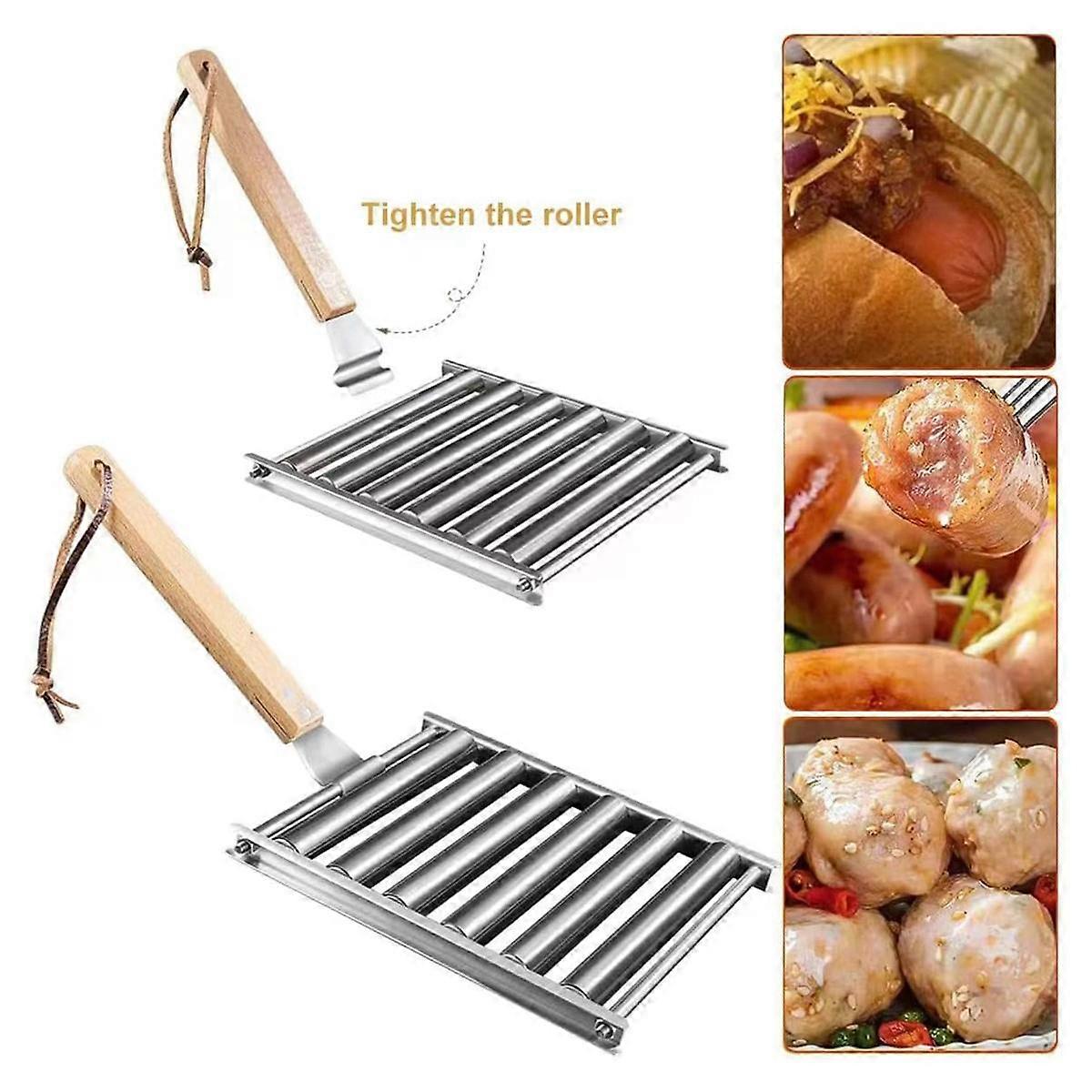 Hot Dog Roller, Stainless Steel Sausage Roller Rack with Wood Handle ...
