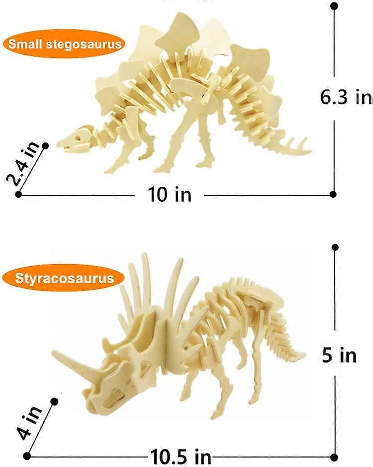 3D Wooden Dinosaur Puzzle - 6 Piece Set Wood Dinosaur Skeleton Model ...