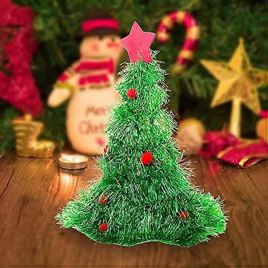Christmas Tinsel Hat w/ LED Lights Xmas Tree Shaped Colorful Poms ...