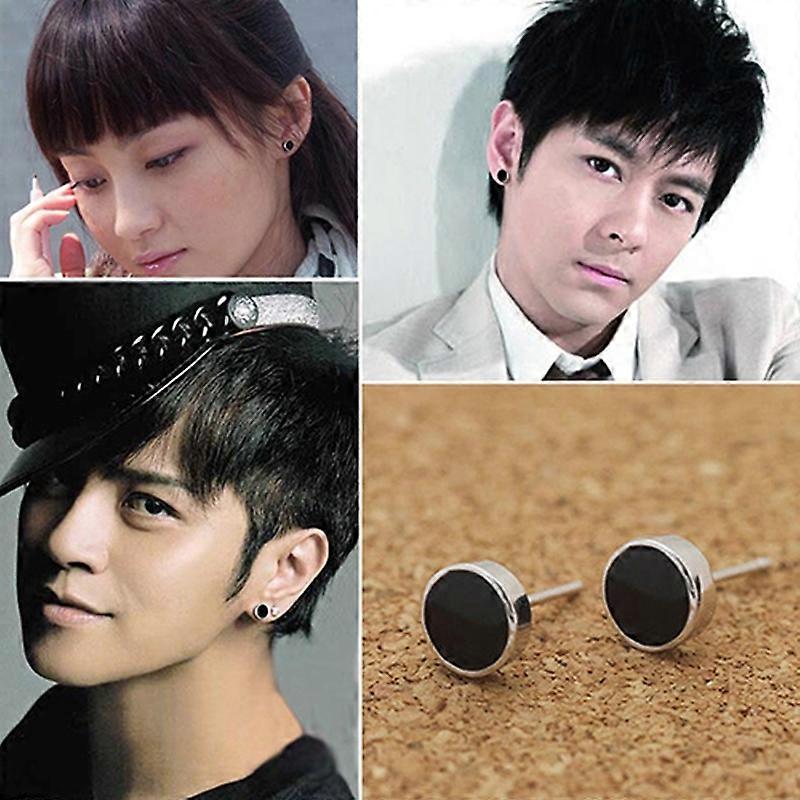 Men's Women's 925 Sterling Silver Black Vinyl Earrings Ear Studs ...