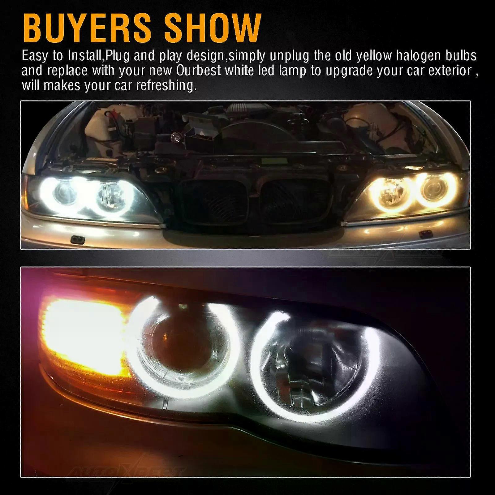 For BMW E60 E61 E63 E39 E87 E53 E66 Angel Eyes Halo Light 2x LED Bulbs 6000K Headlight Side ...