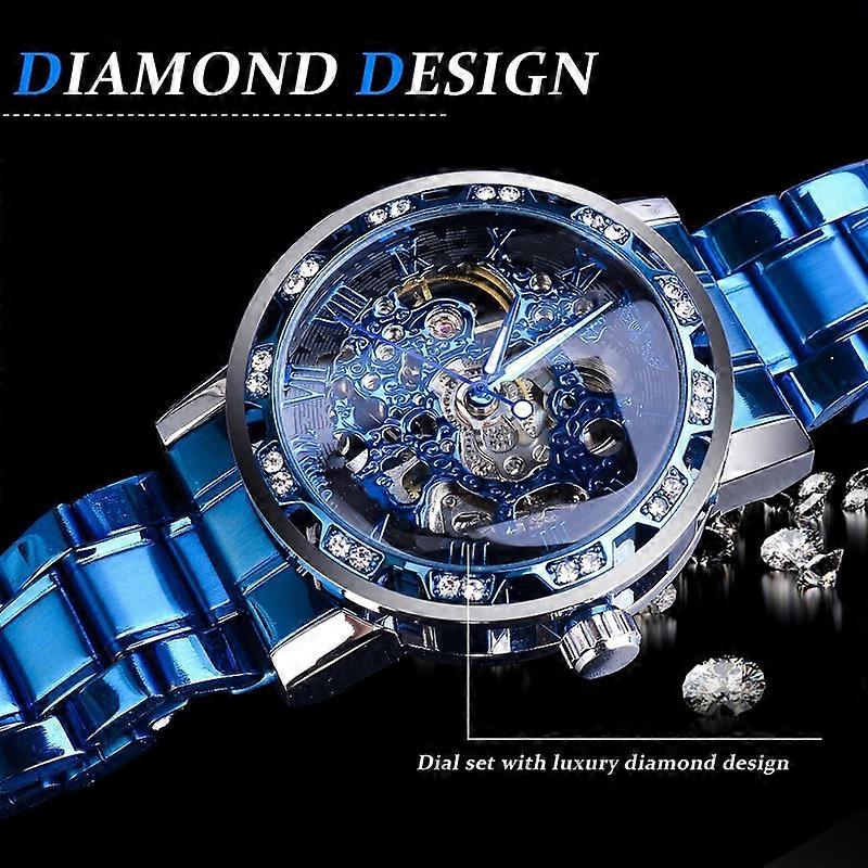 Winner Leisure Skeleton Diamond Luminous Pointer Watch Men Manual ...