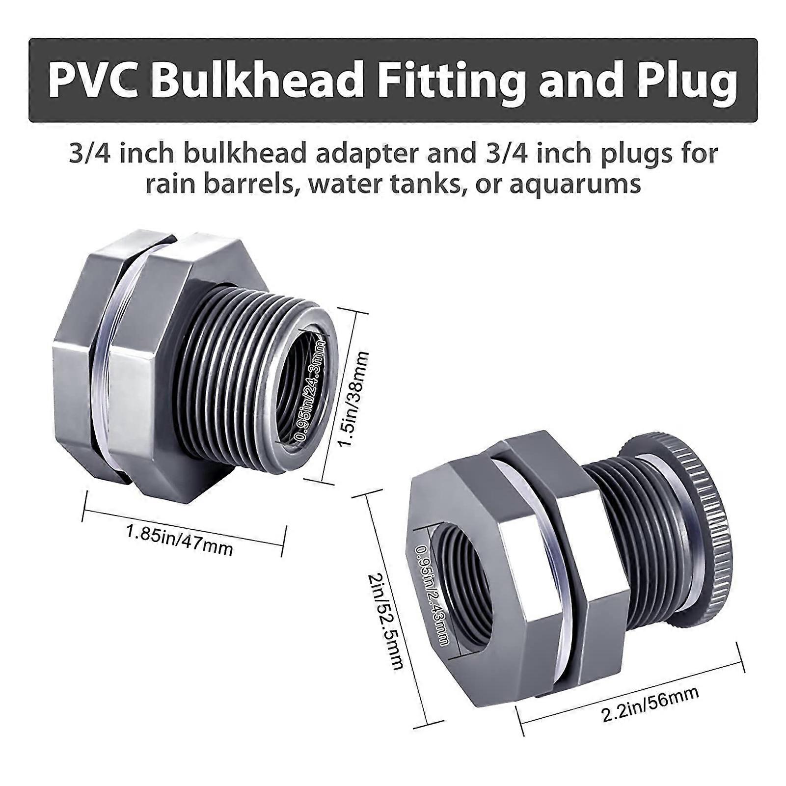 3/4 Inch Bulkhead Fitting with Plugs Thick Seal PVC Water Tank ...