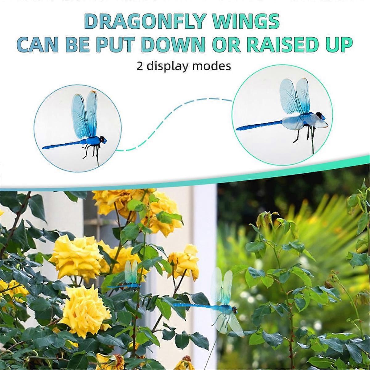 Artificial Dragonfly Pole Clips for Outdoors 3D Dragonfly Decor Gardening, 3D Dragonfly Garden ...
