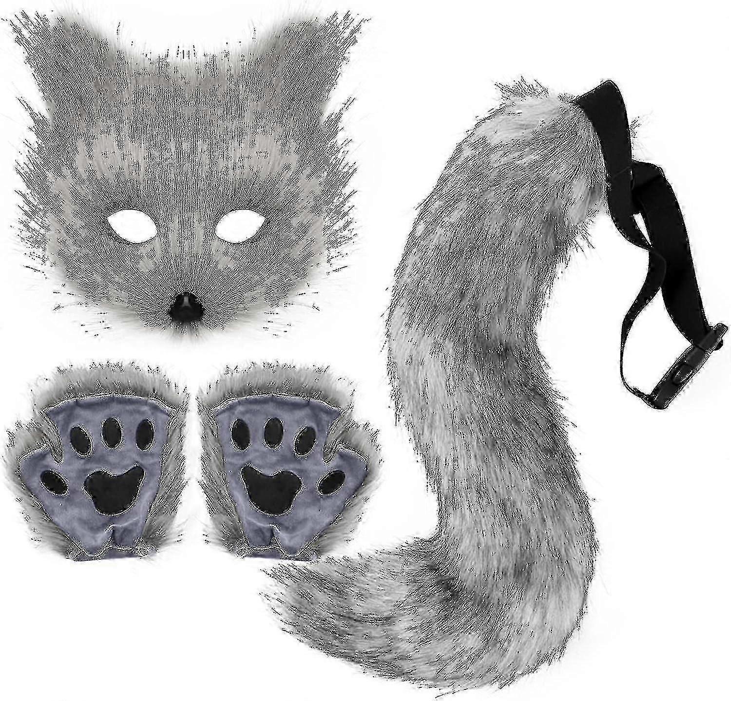 Faux Fur Fox Tail Cat Wolf Cosplay Costume Set for Halloween Christmas ...