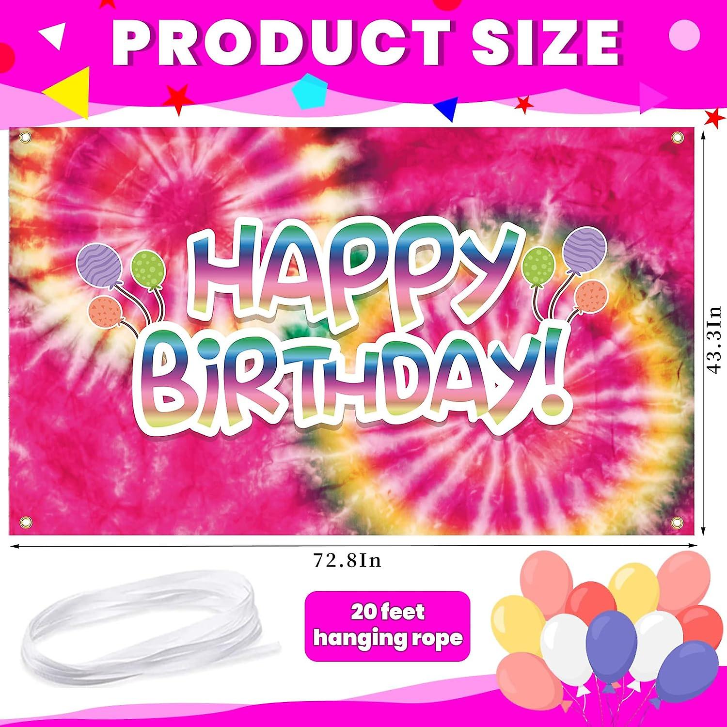 Tie Dye Birthday Party Backdrop Banner Decorations Tie Dye Themed Happy ...