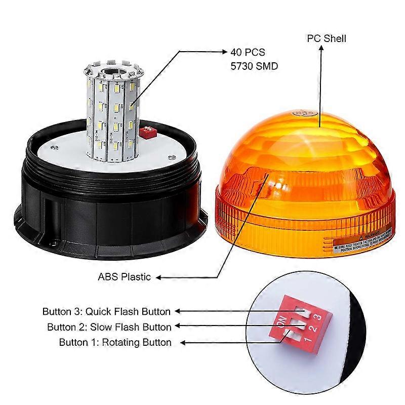 12V-24V Magnetic Roof 40 LED Rotating Flashing Beacon Light Flexible ...