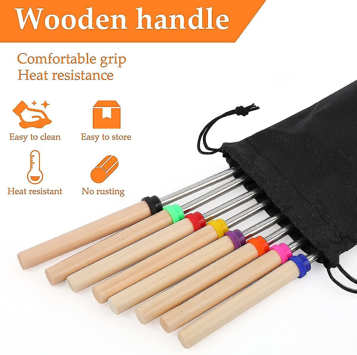 Extendable Marshmallow Roasting Sticks - Set Of 8 Telescoping Smores Skewers & Hot Dog Forks ...