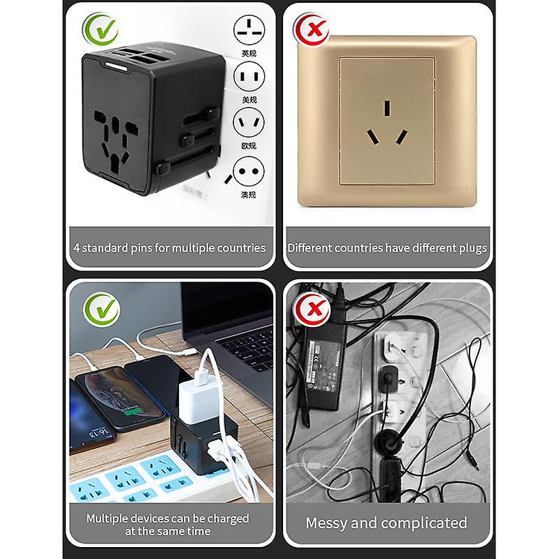 Universal Travel Plug Adapter with 3 USB Ports 1 Type C Ports Fast Charging Outlet Extender ...