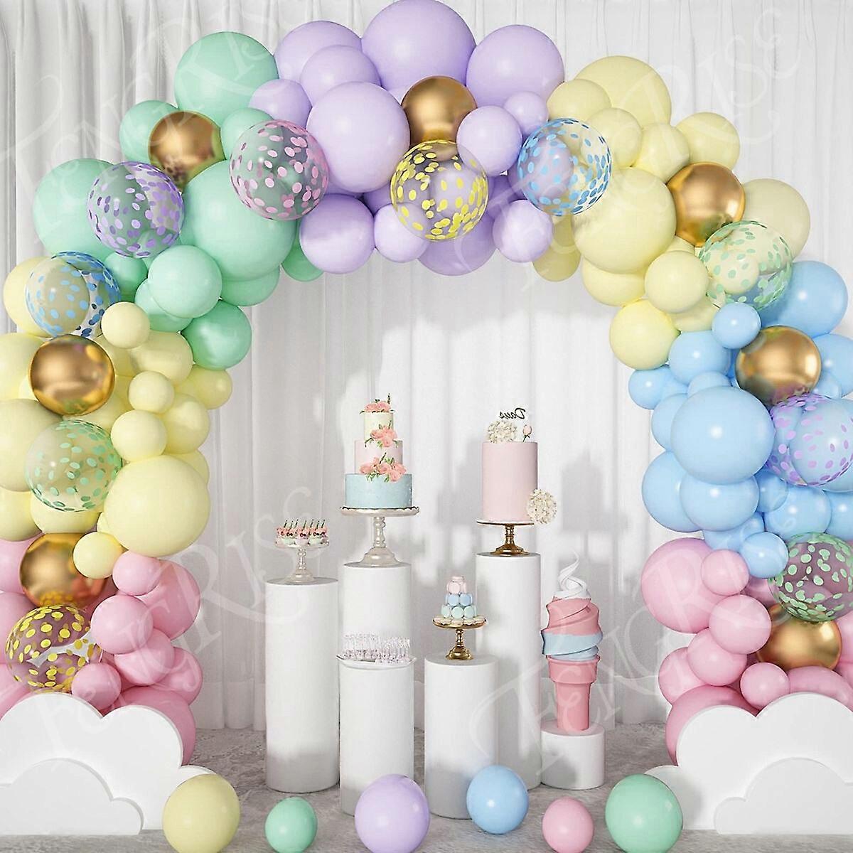 Pastel Pink Macaron Color Balloon Garland Arch Matte Rainbow Balloons ...