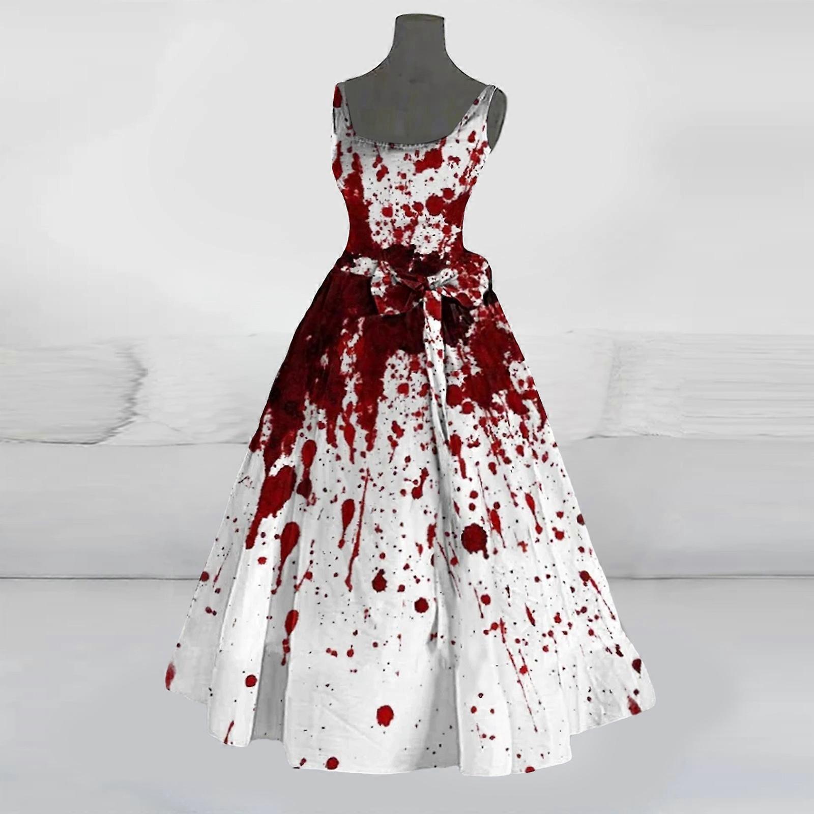 Halloween Scary Costumes Prom Dress For Women Bloody Print Flared Puffy ...