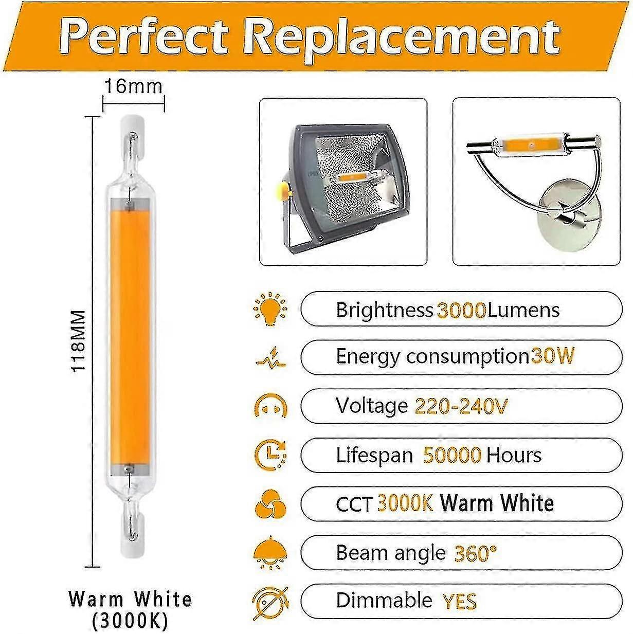 Kryc R7s Led Lamp, R7s Led Bulb 118mm Dimmable 30w, Instead Of 400w ...