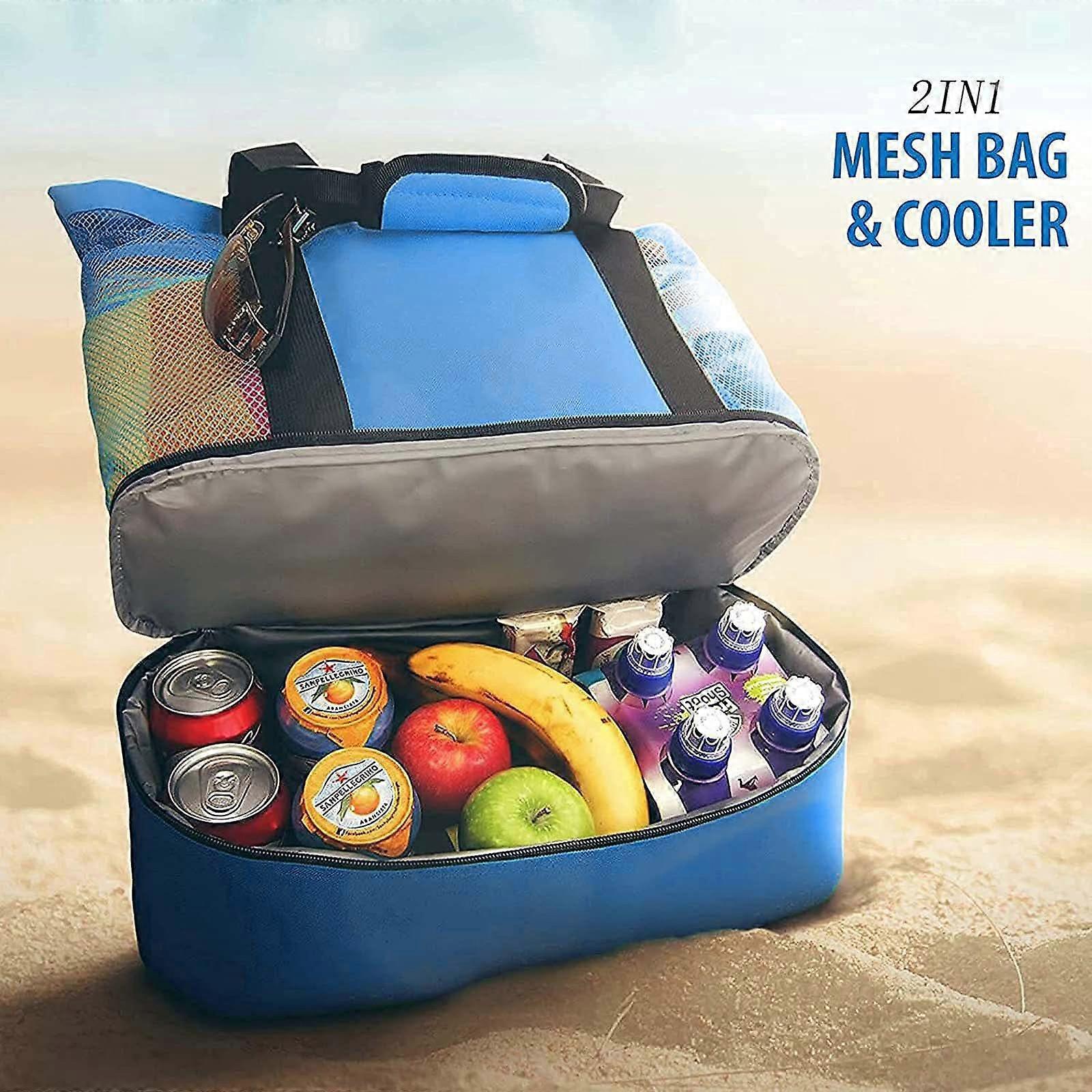 2-in-1 Detachable Mesh Beach Bag with Insulated Cooler,Detachable Pool ...