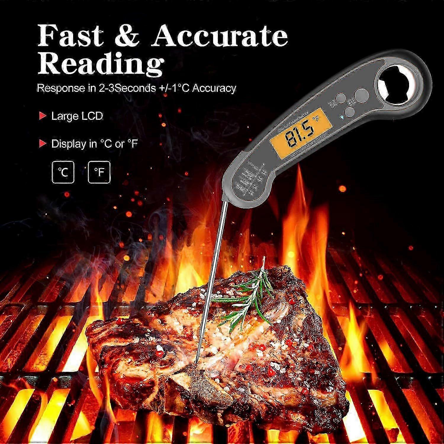 Meat Thermometers, 2 In 1 Waterproof Food Thermometer With Alarm Set, Backlight, Cal, Temp Chart ...