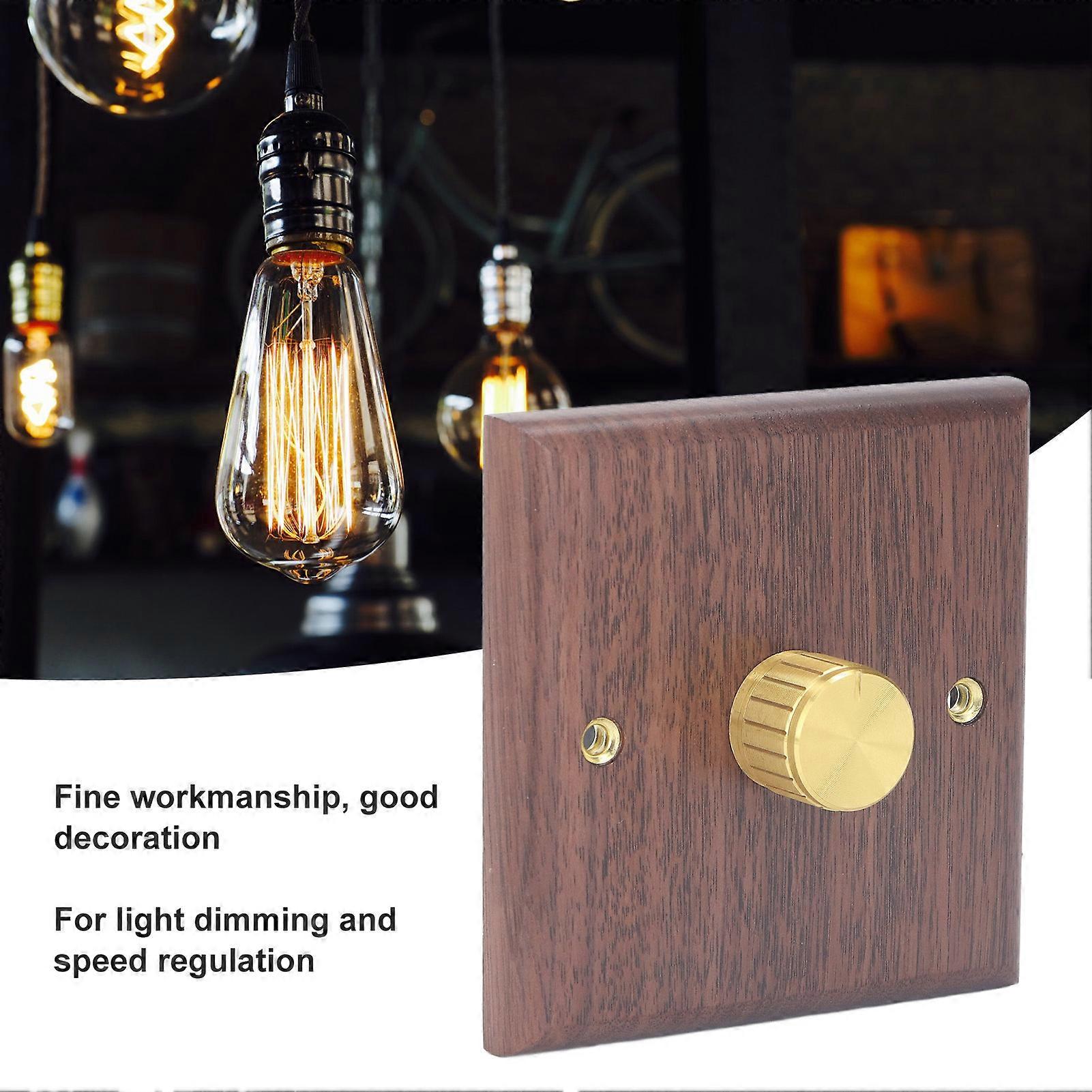 Dimmer Switch with Brass Knob Black Walnut Wood Rotary Dimming Switch ...