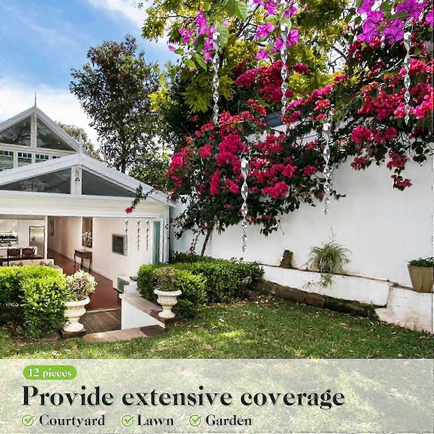 12 Pack Silver Spiral Bird Repellent Reflective Scare Rods, Hanging ...