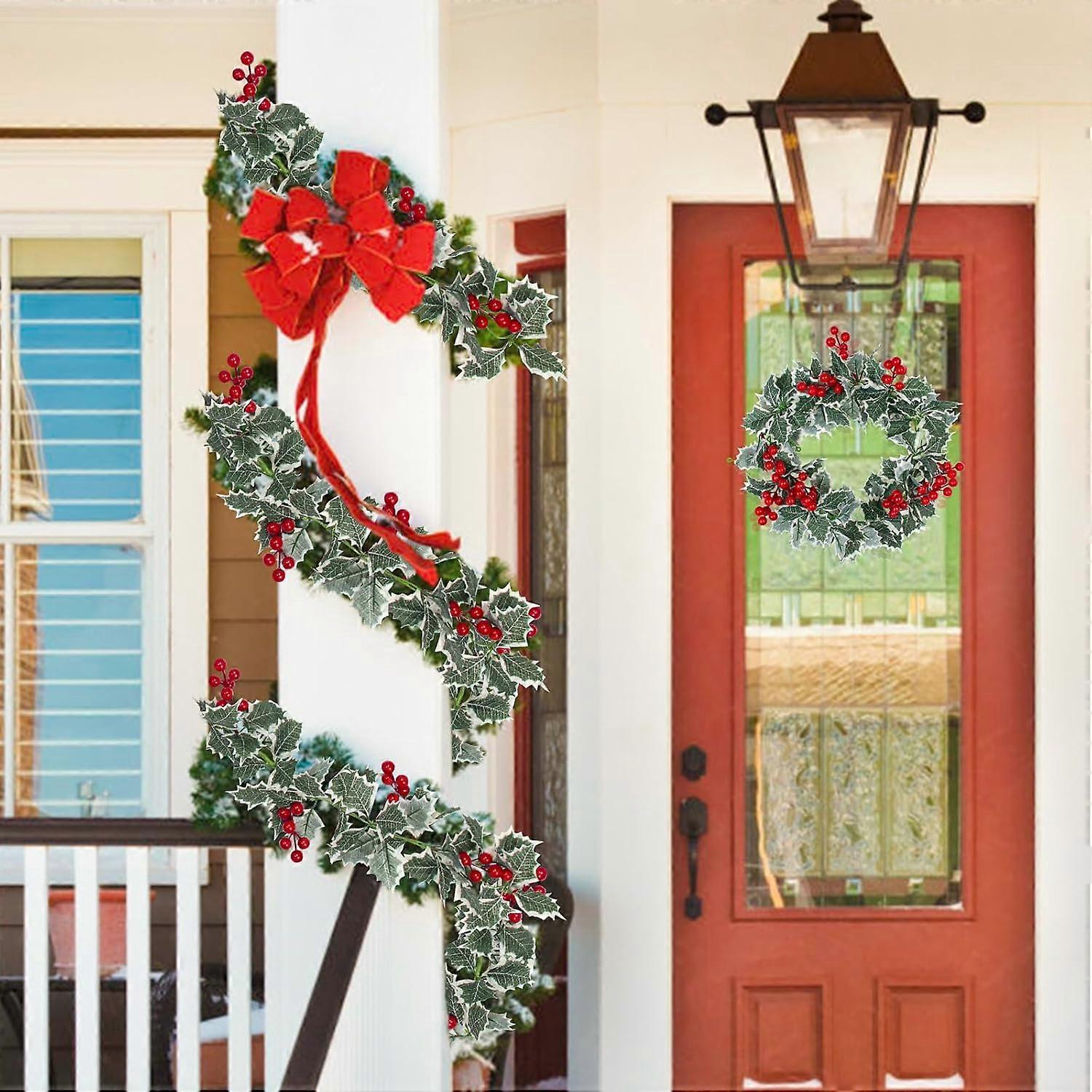 3 Pack Christmas Poinsettia Garland 25.5 Ft Artificial White Edge Green ...