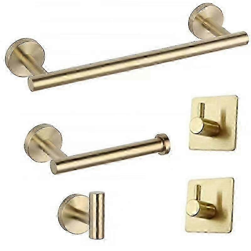 Stainless Steel 5-Piece Gold Coat Hook Set with Towel Rack & Paper ...
