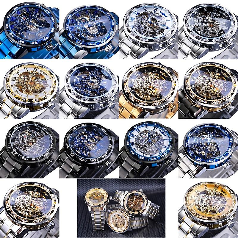 Winner Skeleton Diamond Men Manual Mechanical Watch | Fruugo UK