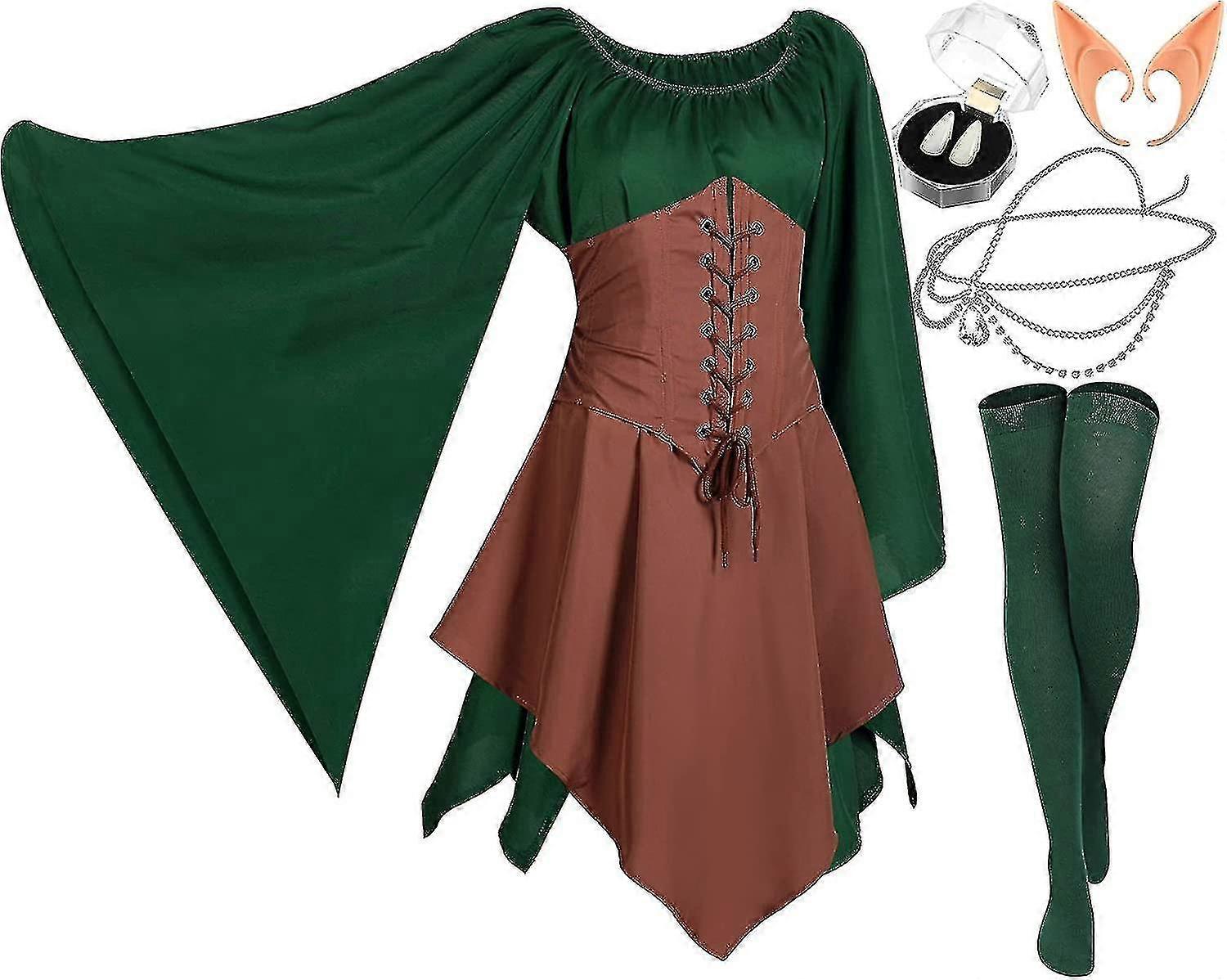 5 Packs Fairy Elf Costume Renaissance Traditional Irish Viking Dress ...