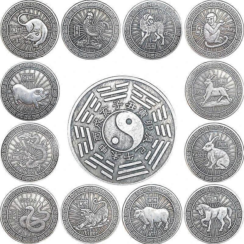 Twelve Zodiac Silver Collectible Antique Coins Bagua Feng Shui ...