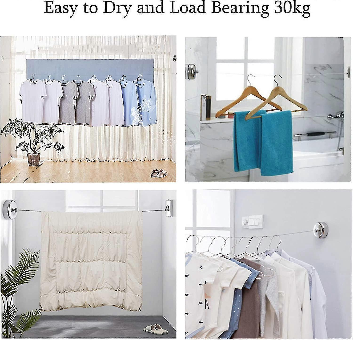 Wall Mounted Round Invisible Washing Line Adjustable Rope Polished ...