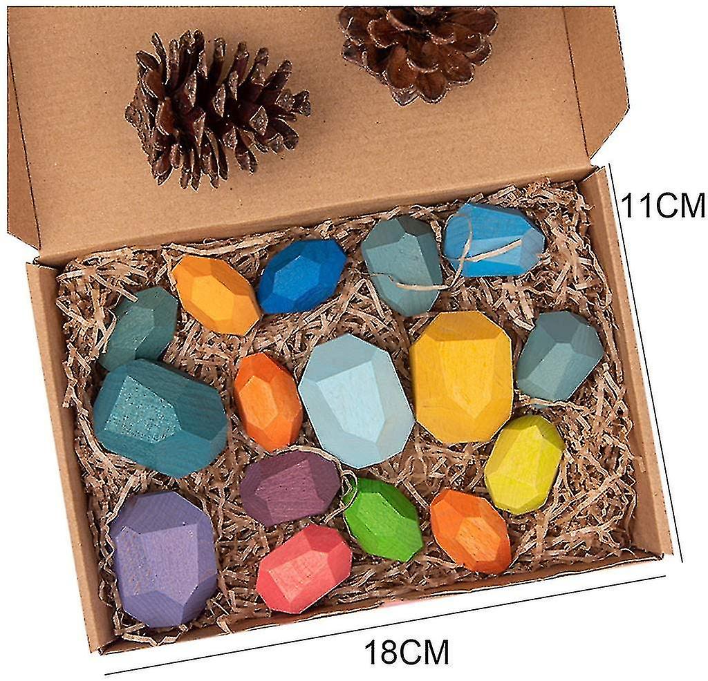 Wooden Rainbow Stacking Toy, Wood Balancing Stones Baby Stacking Rock ...