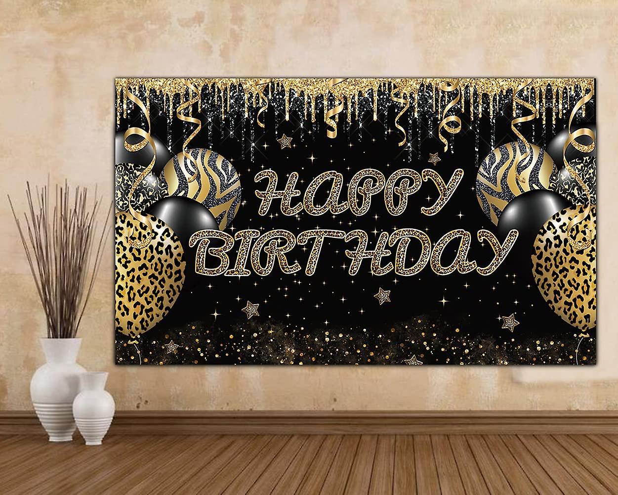 Large Gold Leopard Happy Birthday Backdrop Huge Leopard Happy Birthday ...