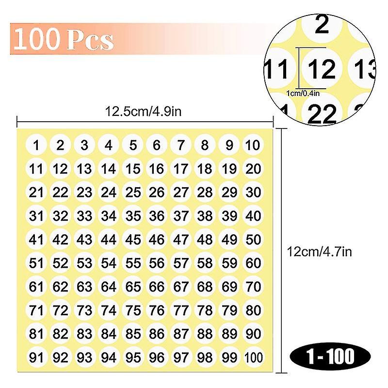 100 Sheets Number Labels Stickers 1-100 Numbers Round Stickers 0.4 Inch Small Self-adhesive ...