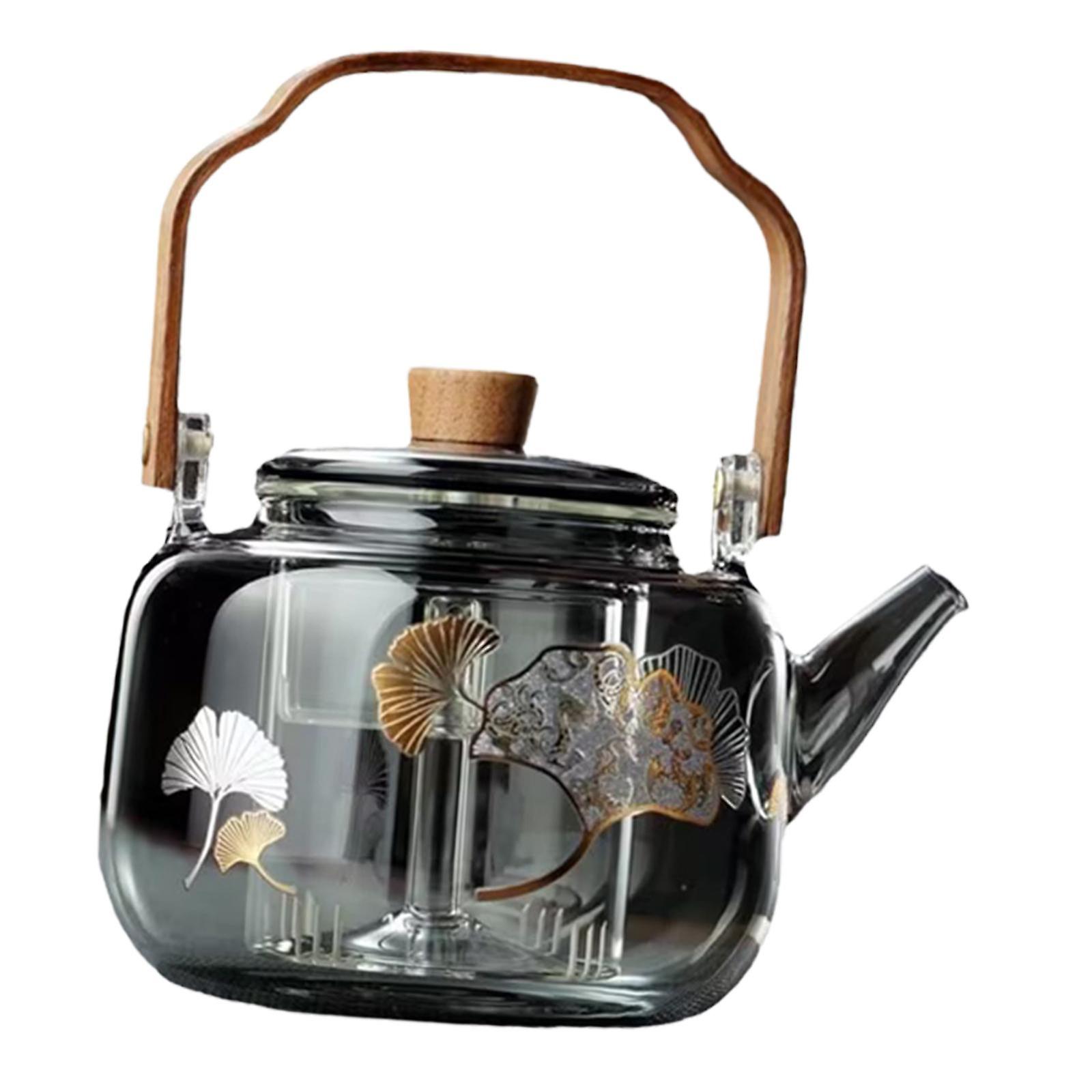 Glass Teapot with Tea Strainer 1L Hand Crafted Safe Kettle Blooming and ...