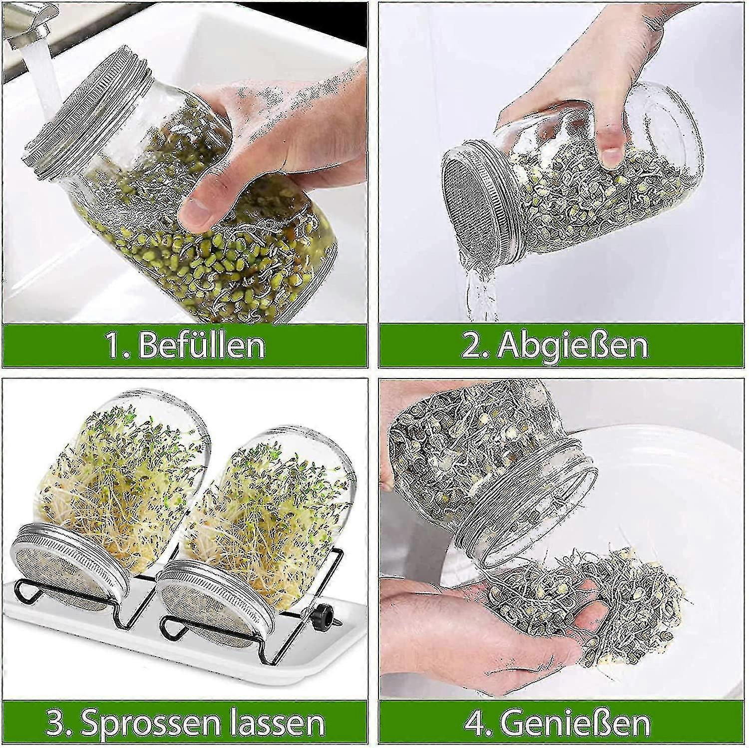 Sprouting Jars, 950ml Glass Sprouter With, Sprouting Seed Sprouter, 2 ...