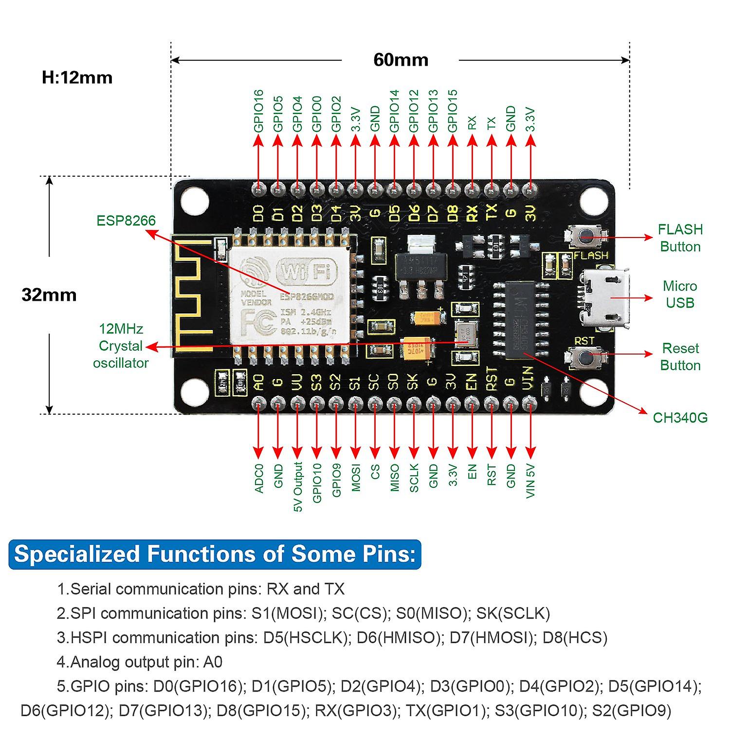 Keyestudio esp8266 wi-fi development board +1m usb cable supports 80mhz ...