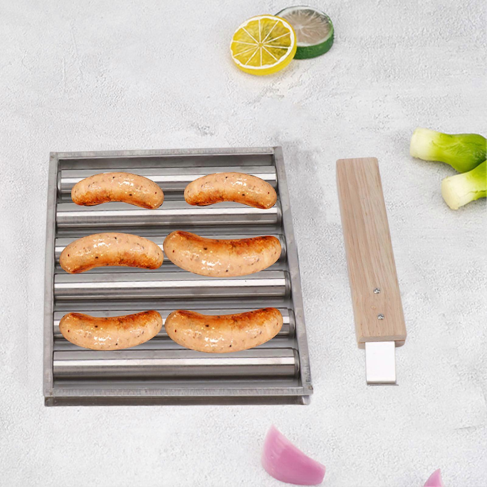 Stainless Steel Sausage Roller Rack Extended Wooden Handle Hot Dog ...