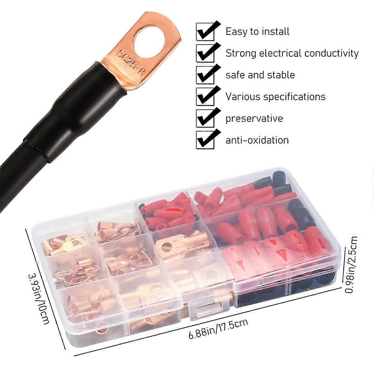 Tube Cable Lug Set, 120 Pieces Pipe Cable Lugs Set, Bolt Hole Tinned ...