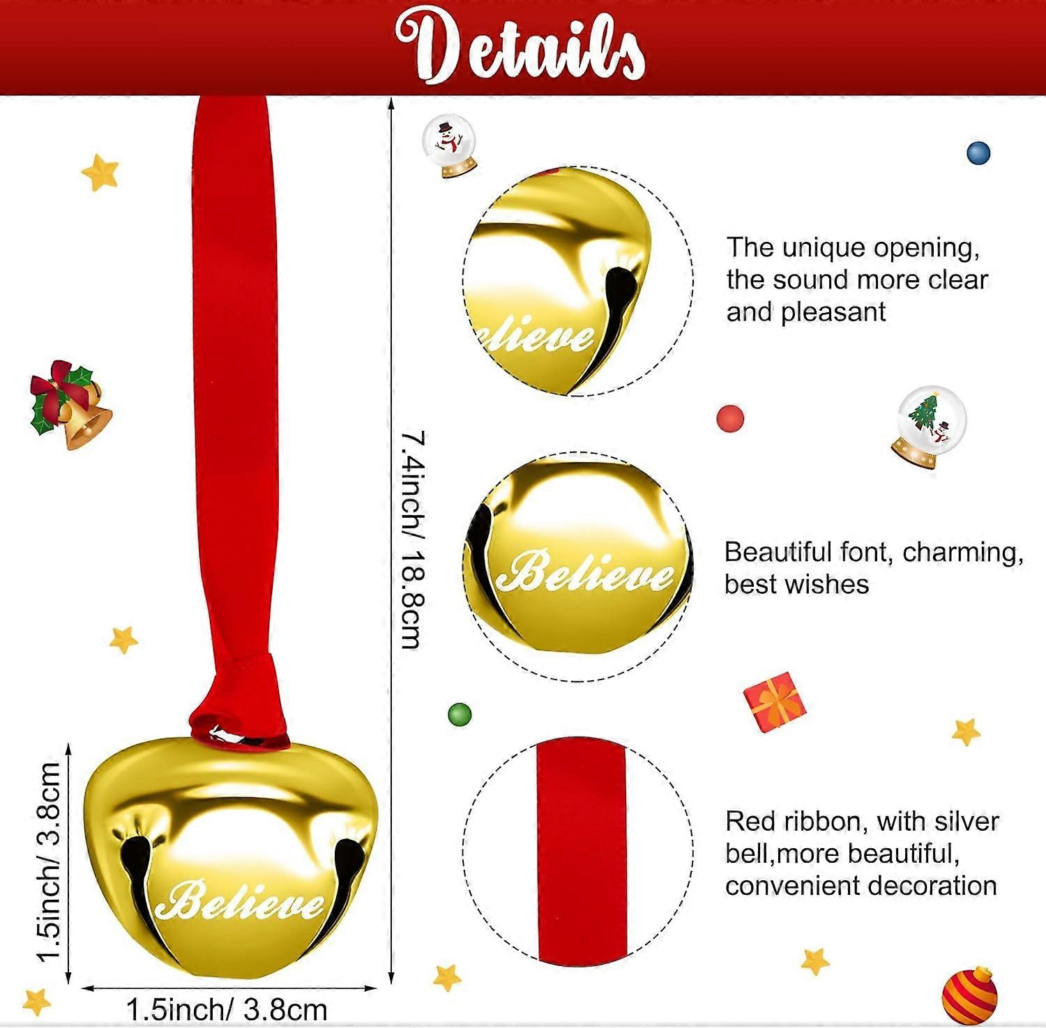 100 Pieces Christmas Believe Bell Ornaments 1.5 Inch Polar Express Bell ...