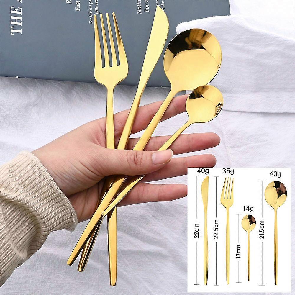 24Pcs Black Handle Golden Cutlery Set Stainless Steel Knife Fork Spoon ...
