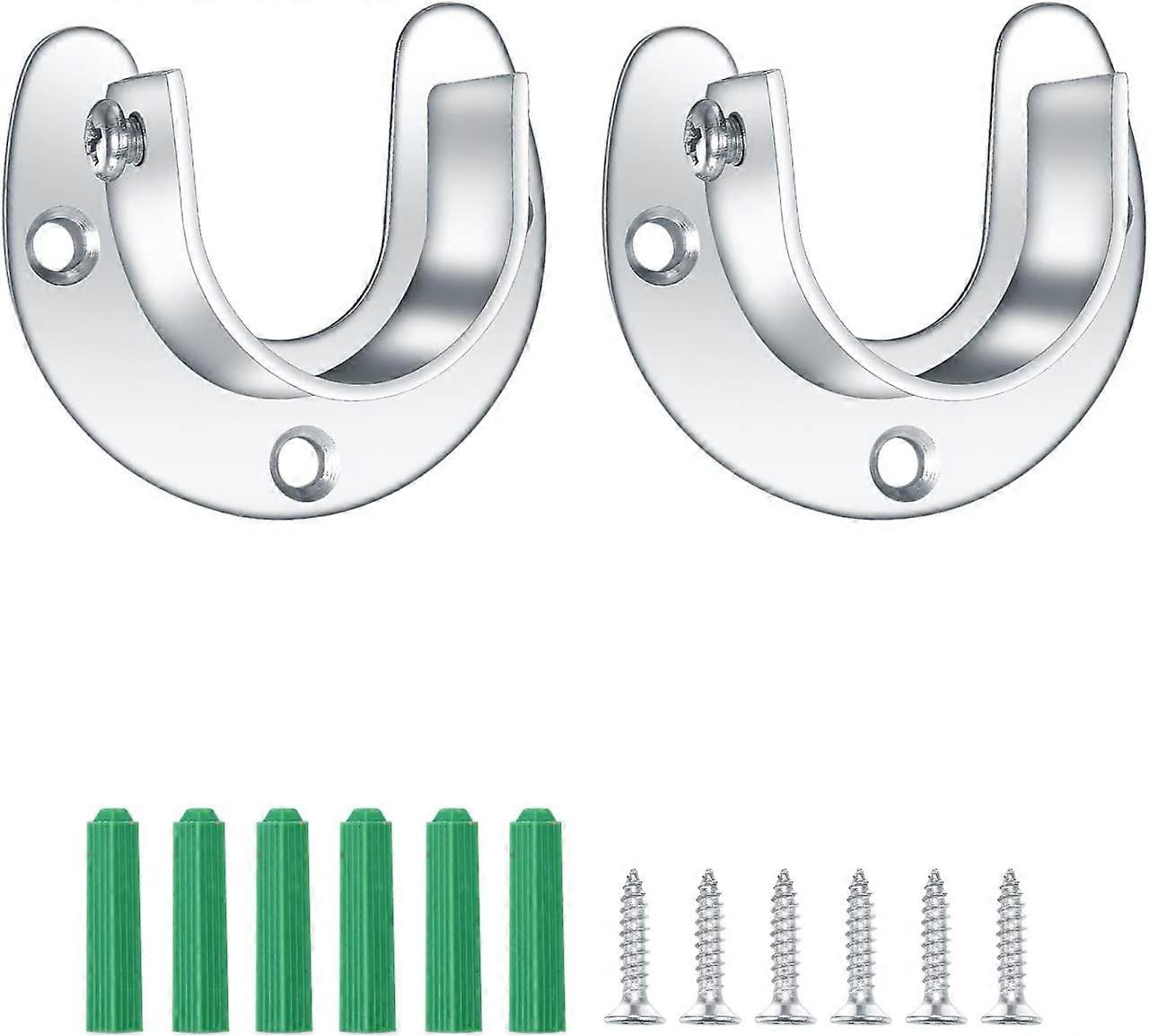 2 Pack Closet Pole Sockets Stainless Steel Heavy Duty Closet Rod End Supports U Shaped Flange ...