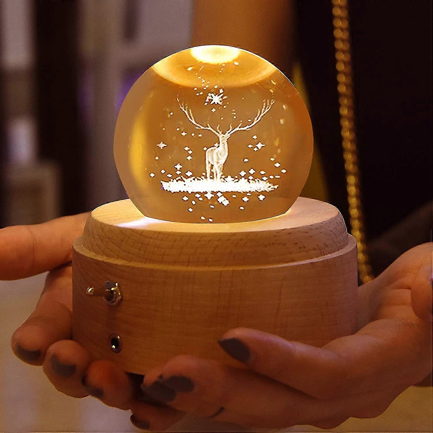 Crystal Ball Music Box, 360 Rotating, Wooden Base, Glow At Night ...
