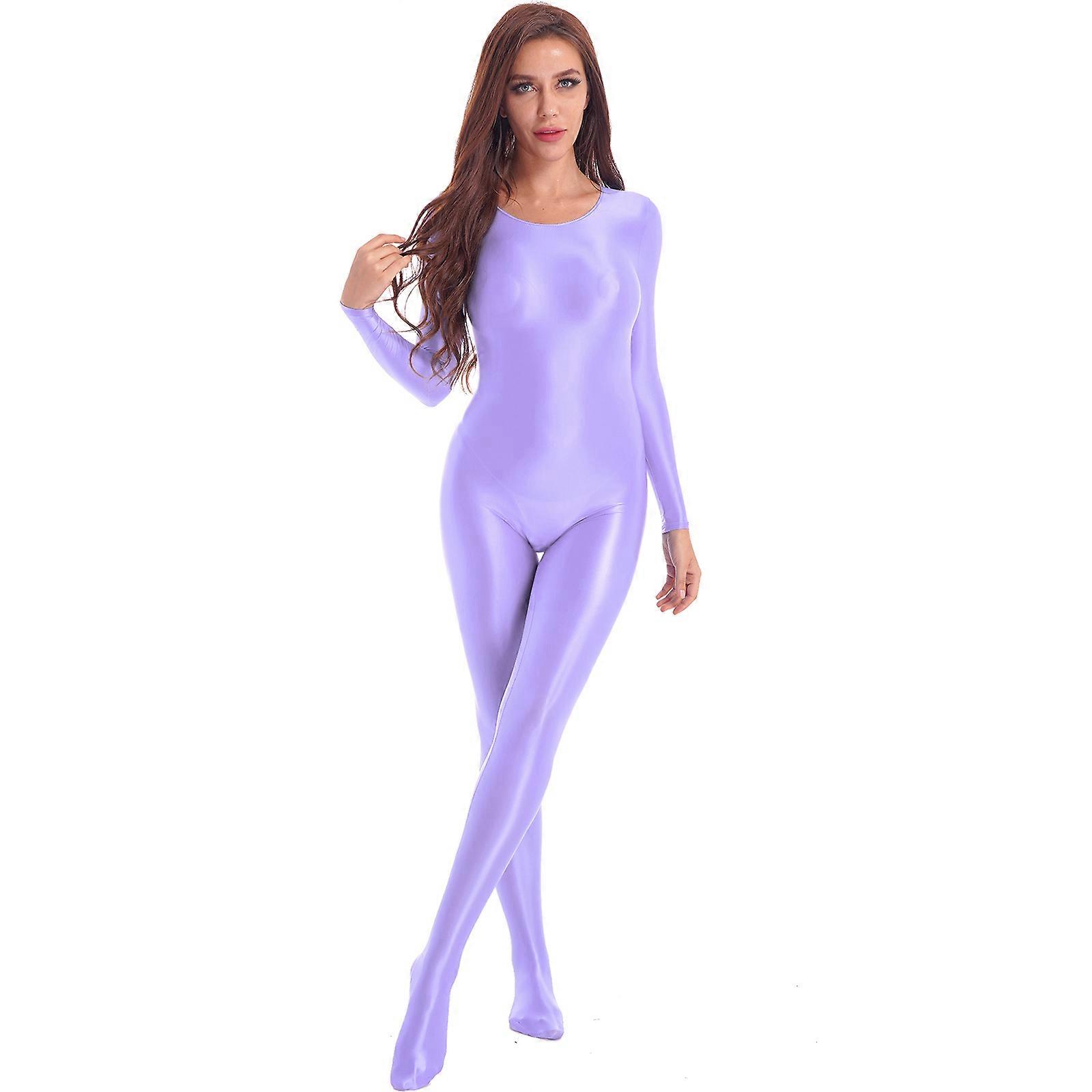 9 Colors Sexy Women Glossy Swimsuit Swimwear Long Sleeve Teddies ...