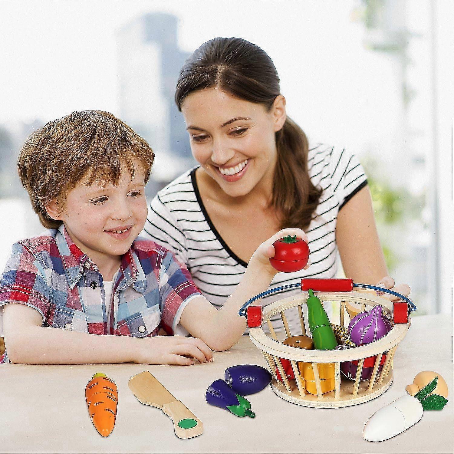 HEYTEA Magnetic Wooden Cutting Fruits Vegetables Food Play Toy Set with ...