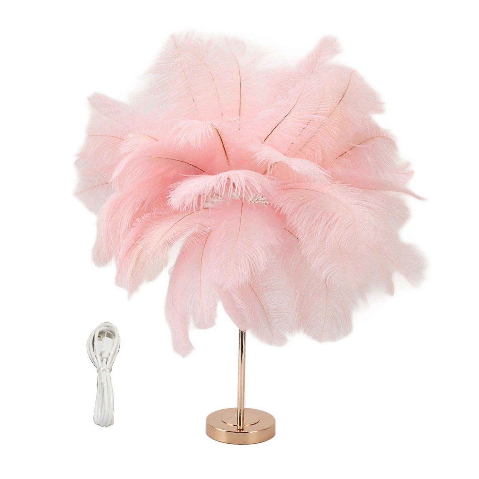 Feather Table Lamp 3 Color Dimmable Touch Switch USB Plug in Romantic ...