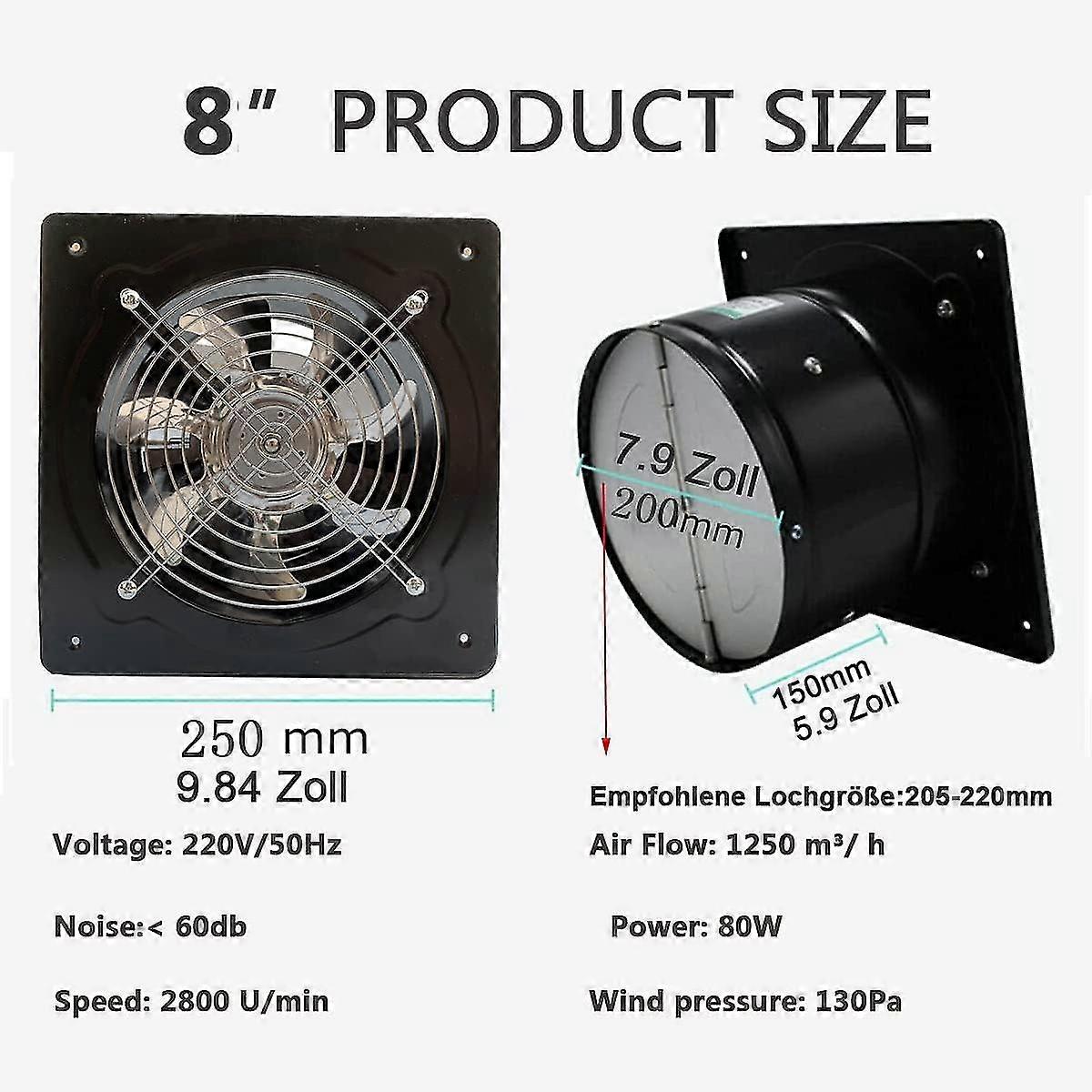 80W Axial fan 8" 1250m/h Exhaust fan 200mm Axial fan Kitchen exhaust ...