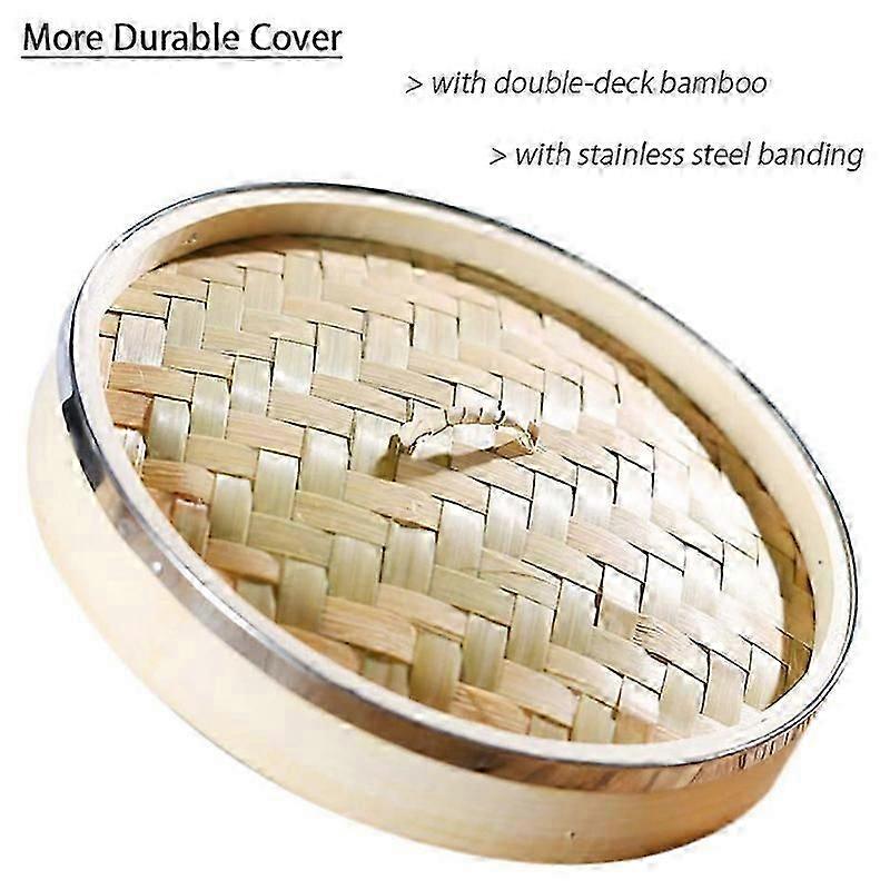 Bamboo Steamer for Asian Cooking, 2-Tier Stainless Steel Banding ...