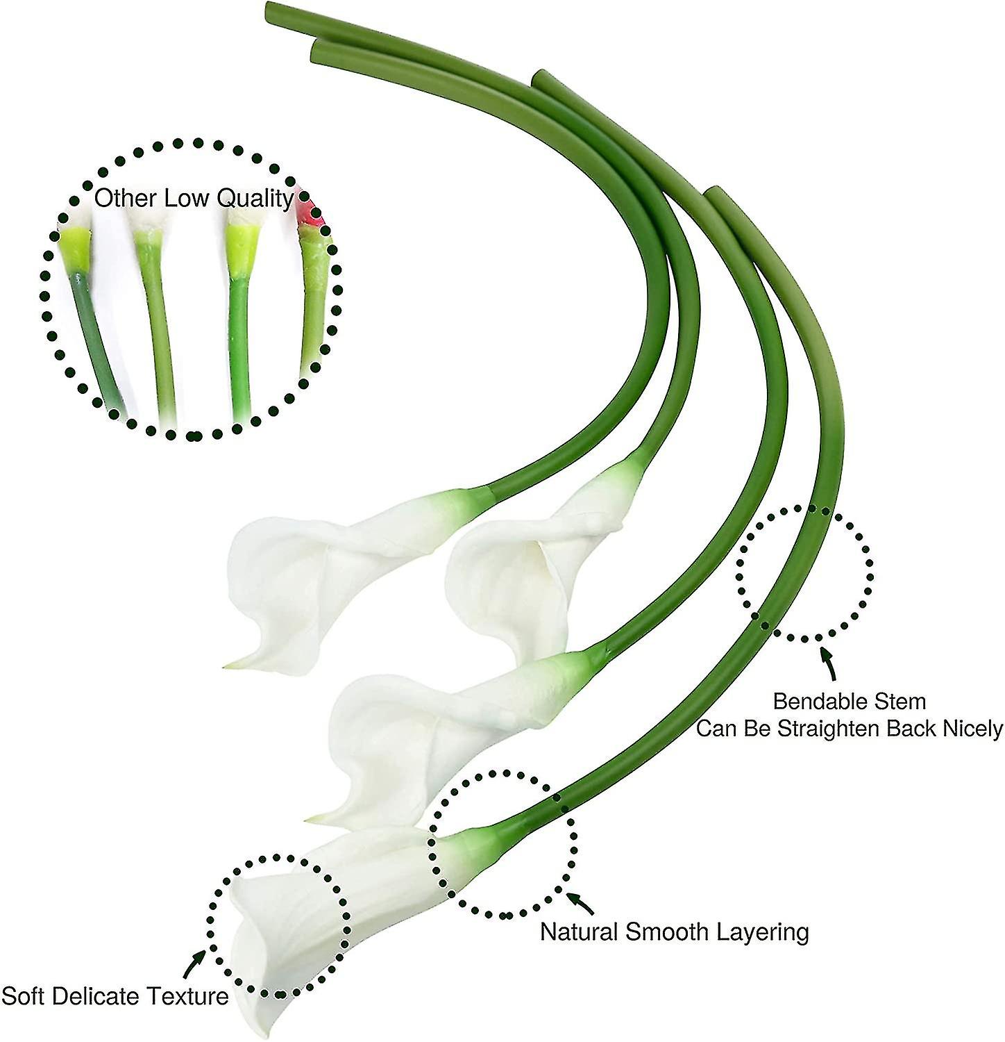 6 lange stængler af ægte berøring kunstig hvid calla lilje blomster og ...