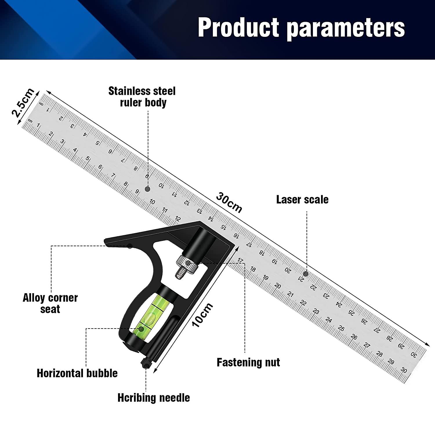 300mm Stainless Steel Combo Angle Ruler, Square Combo Ruler, Adjustable ...