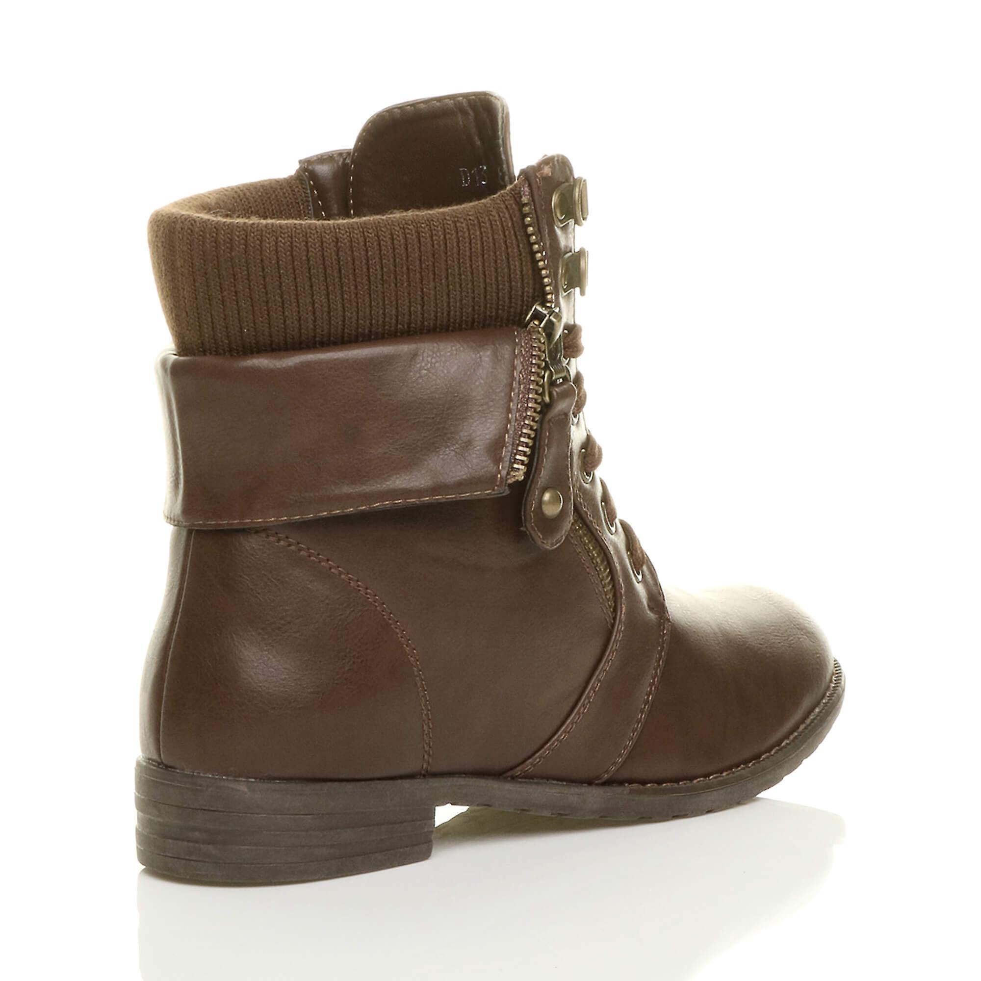 Ajvani womens low heel flat lace up knitted collar cuff zip combat ...